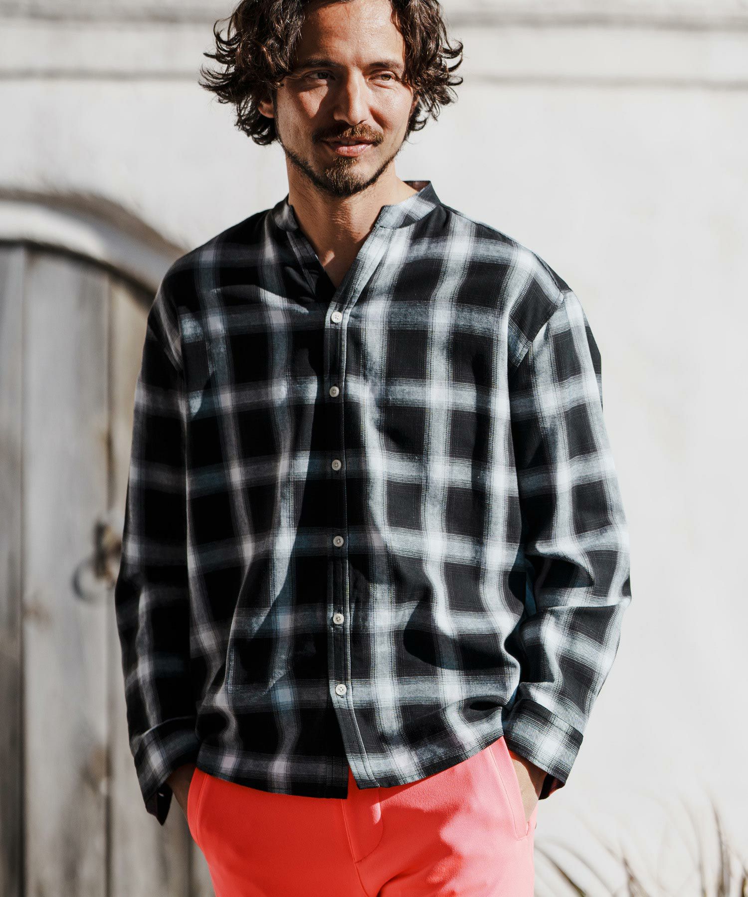 【felkod(フィルコッド)】 Cool Check Flannel Band Collar Shirts チェックシャツ(F24N100 ...