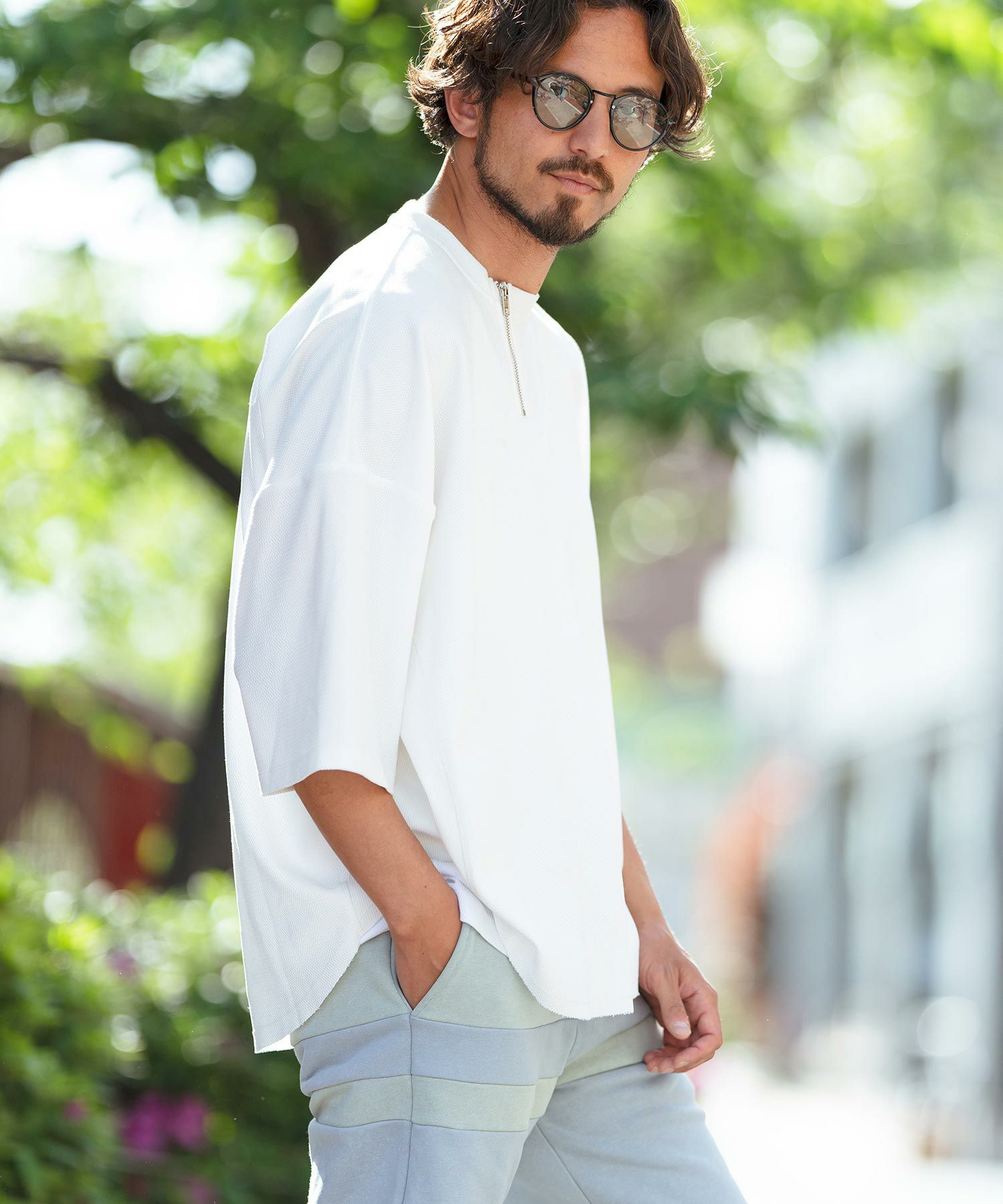 【Magine(マージン)】Deformed waffle jacquard fastener design T-shirt カットソー ...