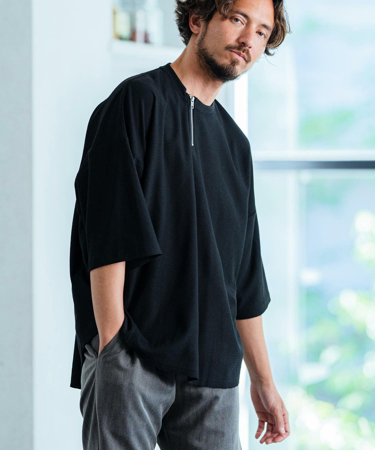 30%OFF【Magine(マージン)】Deformed waffle jacquard fastener design T-shirt ...