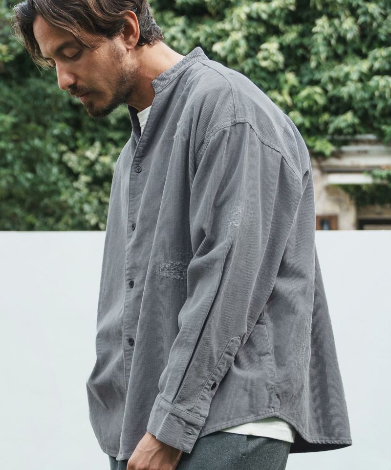 30%OFF【CAMBIO(カンビオ)】Corduroy Distressed Band Collar Shirts