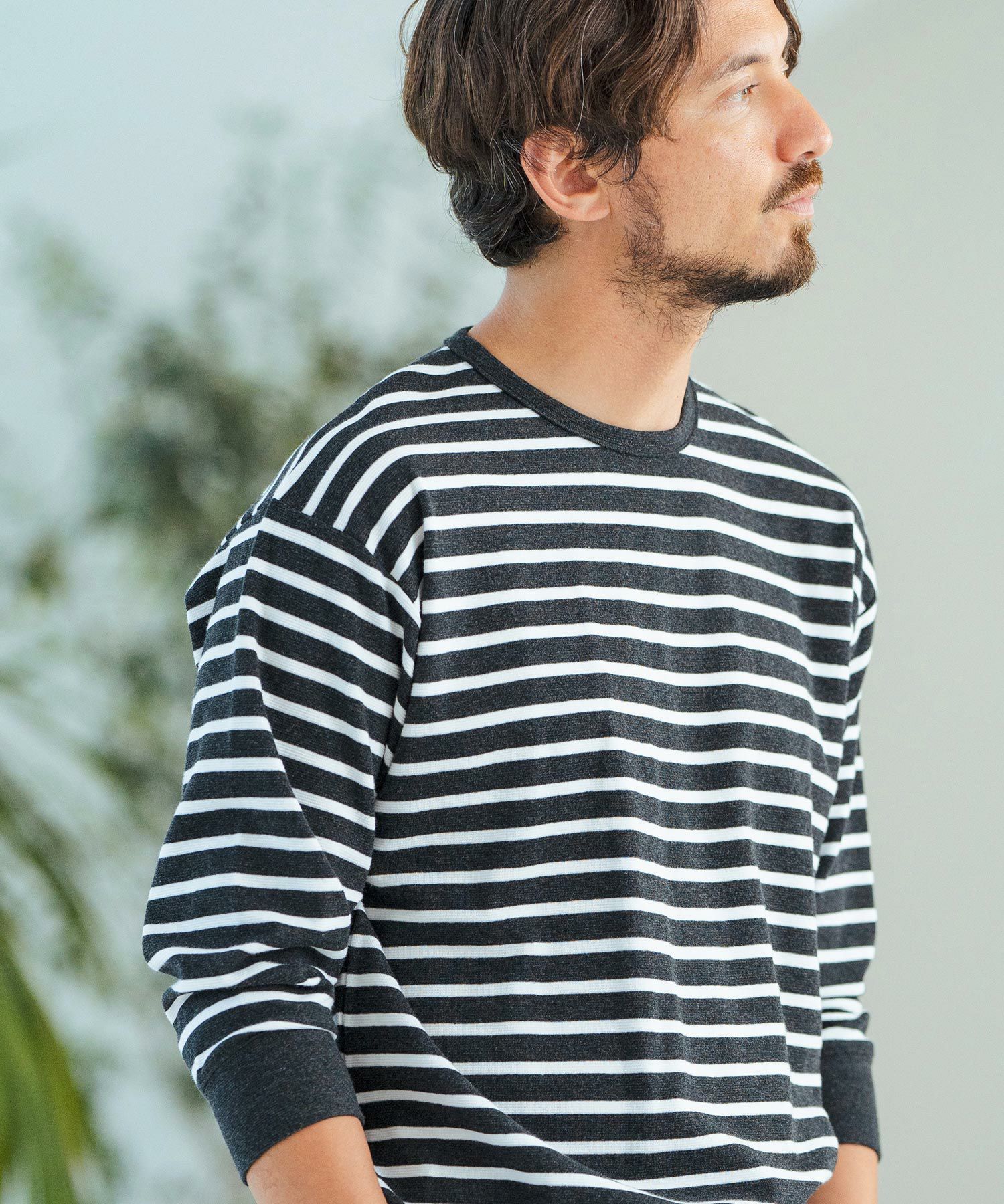 【Magine(マージン)】Border Pattern Span Fraise 3-4 Sleeve Cut Sew 7分袖Tシャツ(MGN ...