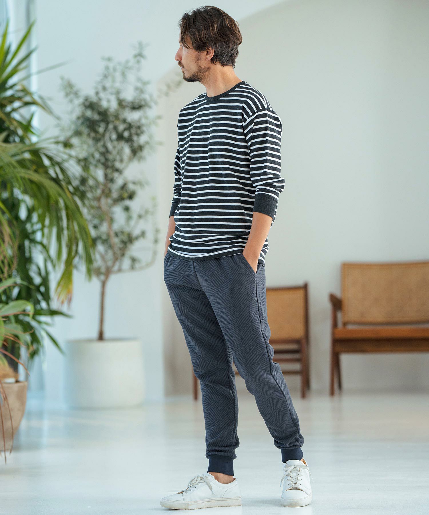 【Magine(マージン)】Border Pattern Span Fraise 3-4 Sleeve Cut Sew 7分袖Tシャツ(MGN ...