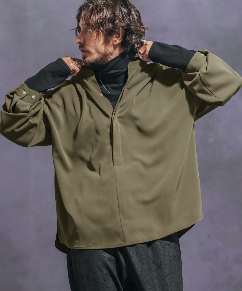 Jih Nunc(ジーヌンク)】スタンドカラー比翼プルオーバーシャツ Jih Nunc(ジーヌンク)】スタンドカラー比翼プルオーバーシャツ