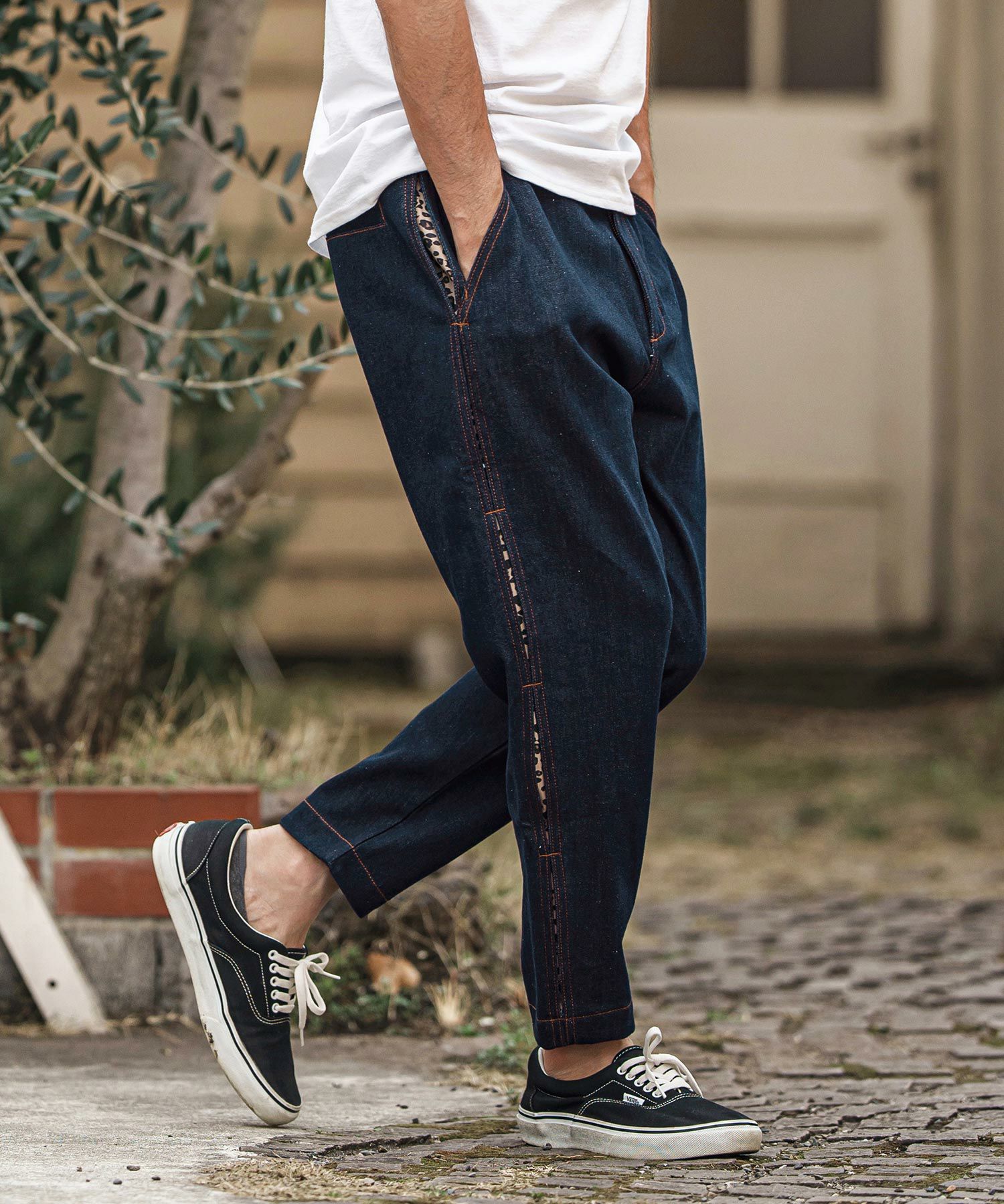 【CAMBIO(カンビオ)】レオパード柄サイドラインデニムテーパードパンツ(C10012) | CAMBIO カンビオ